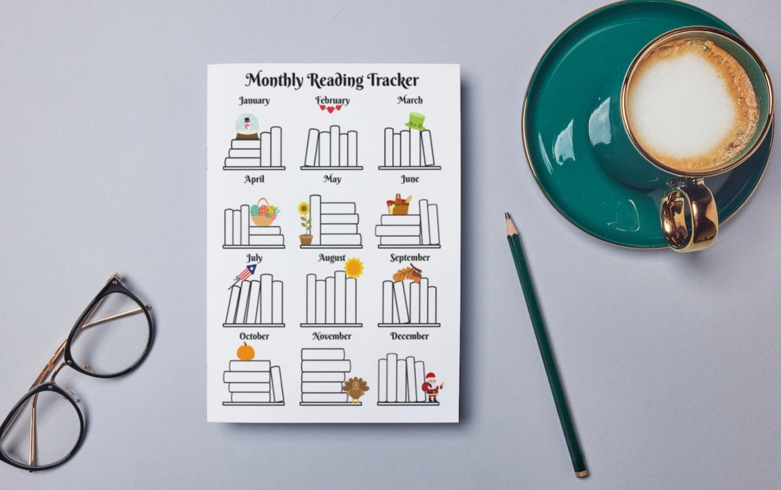 Printable Monthly Book Tracker, Bookshelf Diary (1 PDF & 1 PNG Files ...