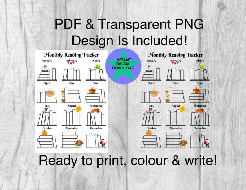 Printable Monthly Book Tracker Bookshelf Tracker Digital - Etsy