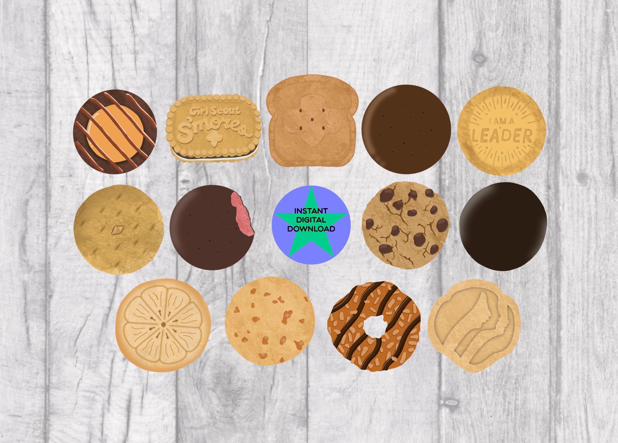 Girl Scout Cookie Clipart Hand Drawn Girl Scout Cookies - Etsy