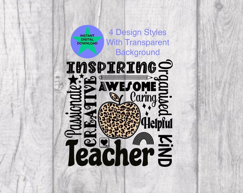 Leopard Apple Teacher SVG, Diseño de sublimación (Descarga digital ...