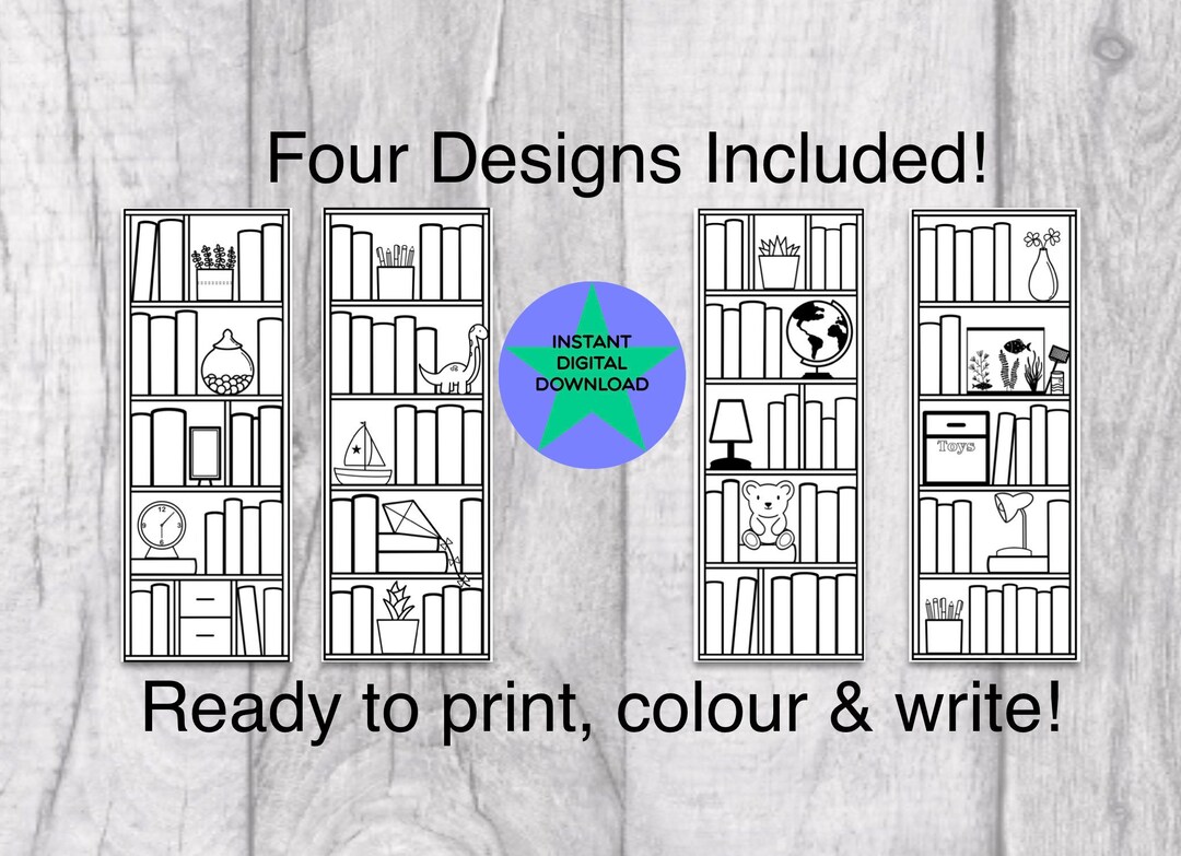 Children's Printable Bookcase Bookmarks, Bookshelf Bookmark, Digital ...