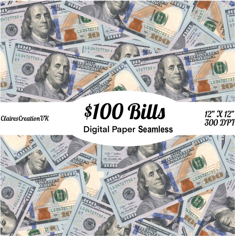 100 Dollar Bill Seamless Money Background - Digital Paper Download, 12 ...