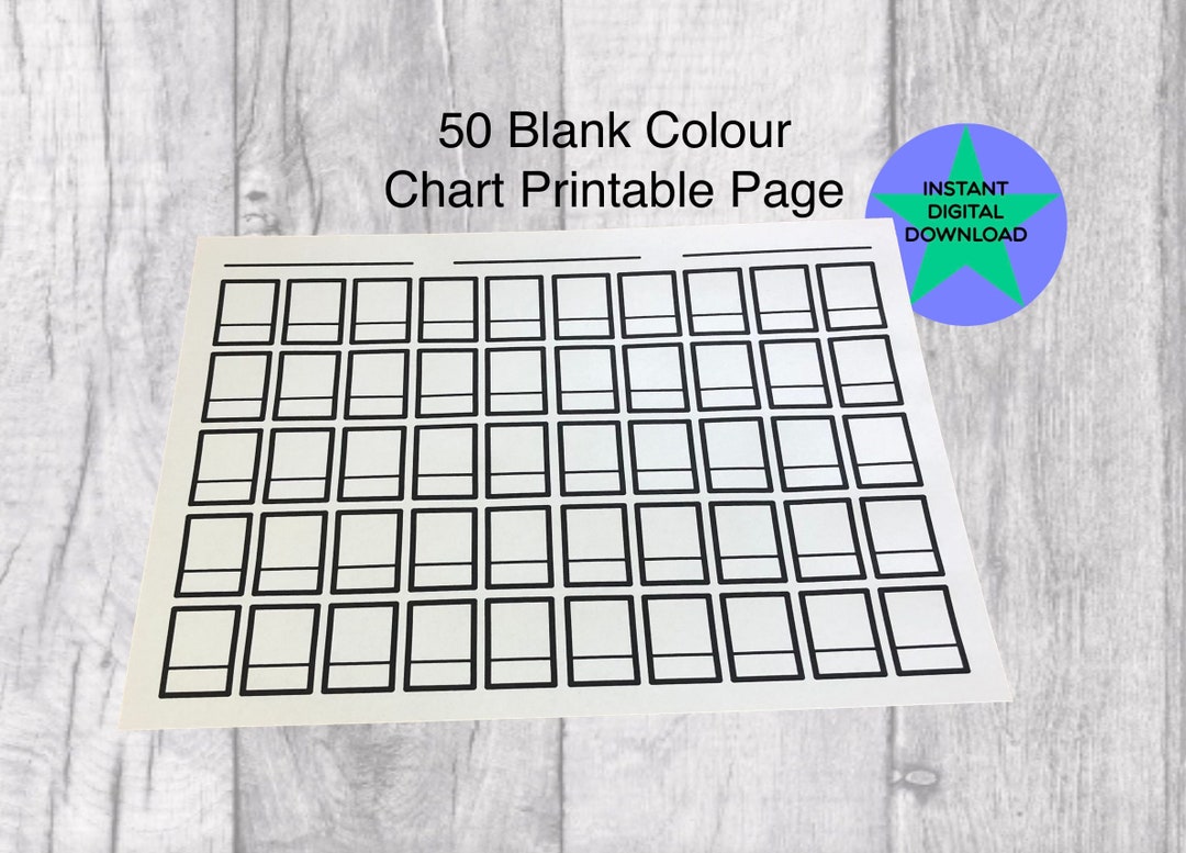 50 Blank Colour Chart, Printable Chart, DIY Color Chart, Print at Home ...