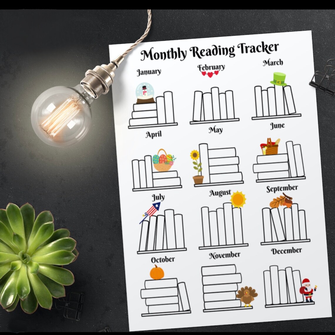 Printable Monthly Book Tracker, Bookshelf Diary (1 PDF & 1 PNG Files ...