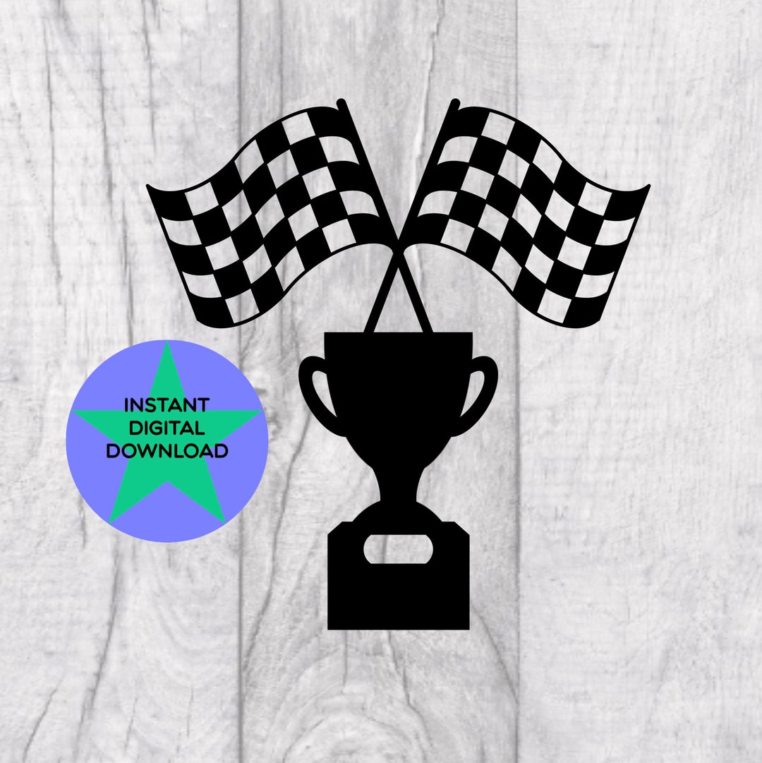 Crossed Racing Flags With Trophy Svg Finish Flag Checkered Flag Flag