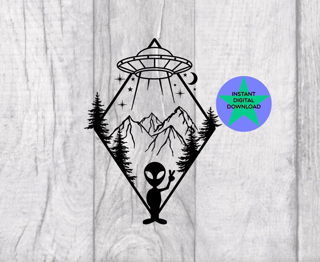 Alien Svg, Alien and UFO Svg, Alien in Mountains Svg, Spaceship Svg ...