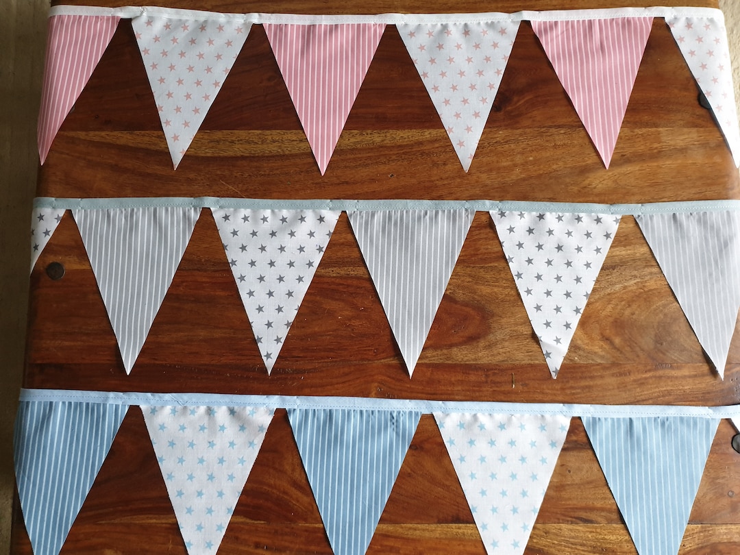 Stars & Strips Cotton Bunting Handmade Bunting 3 Colours Vintage Shabby ...