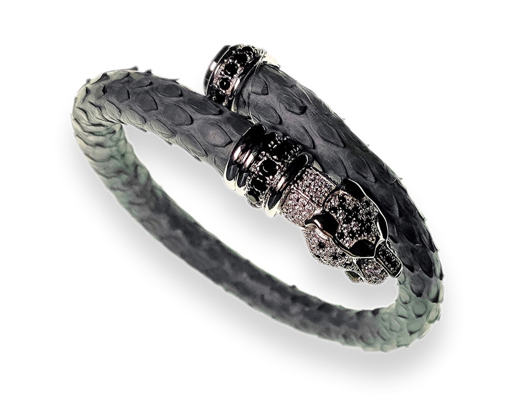 Gray Snake Skin Bracelet, Genuine Exotic Leather Bangle, Dusty Blue ...