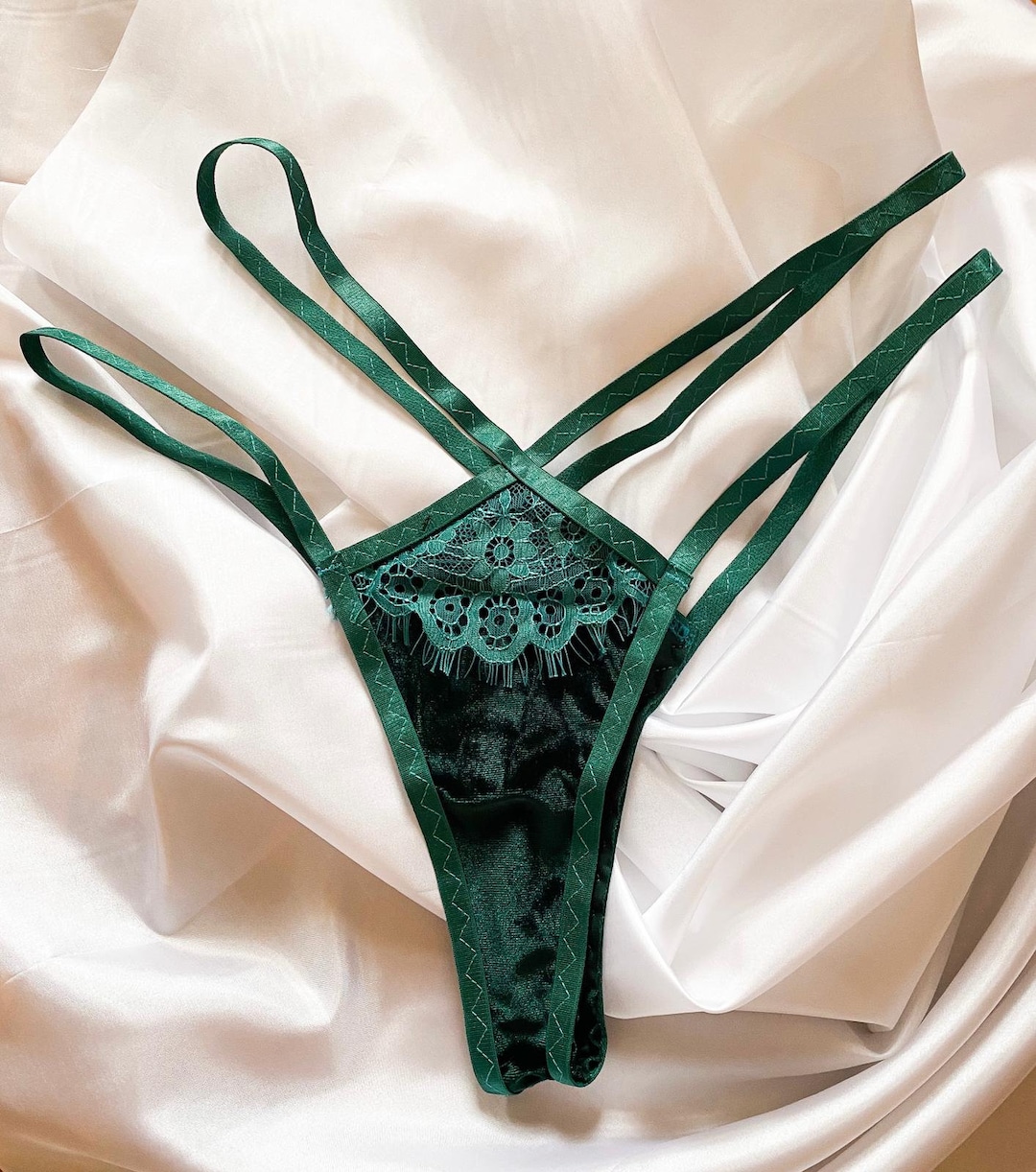 Tanga verde esmeralda Sexy ropa interior de tanga de doble bondage de ...
