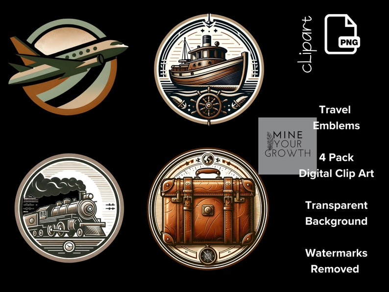 Travel Clipart, Adventure Symbols, Emblems, Logos, Suitcase, Boat ...