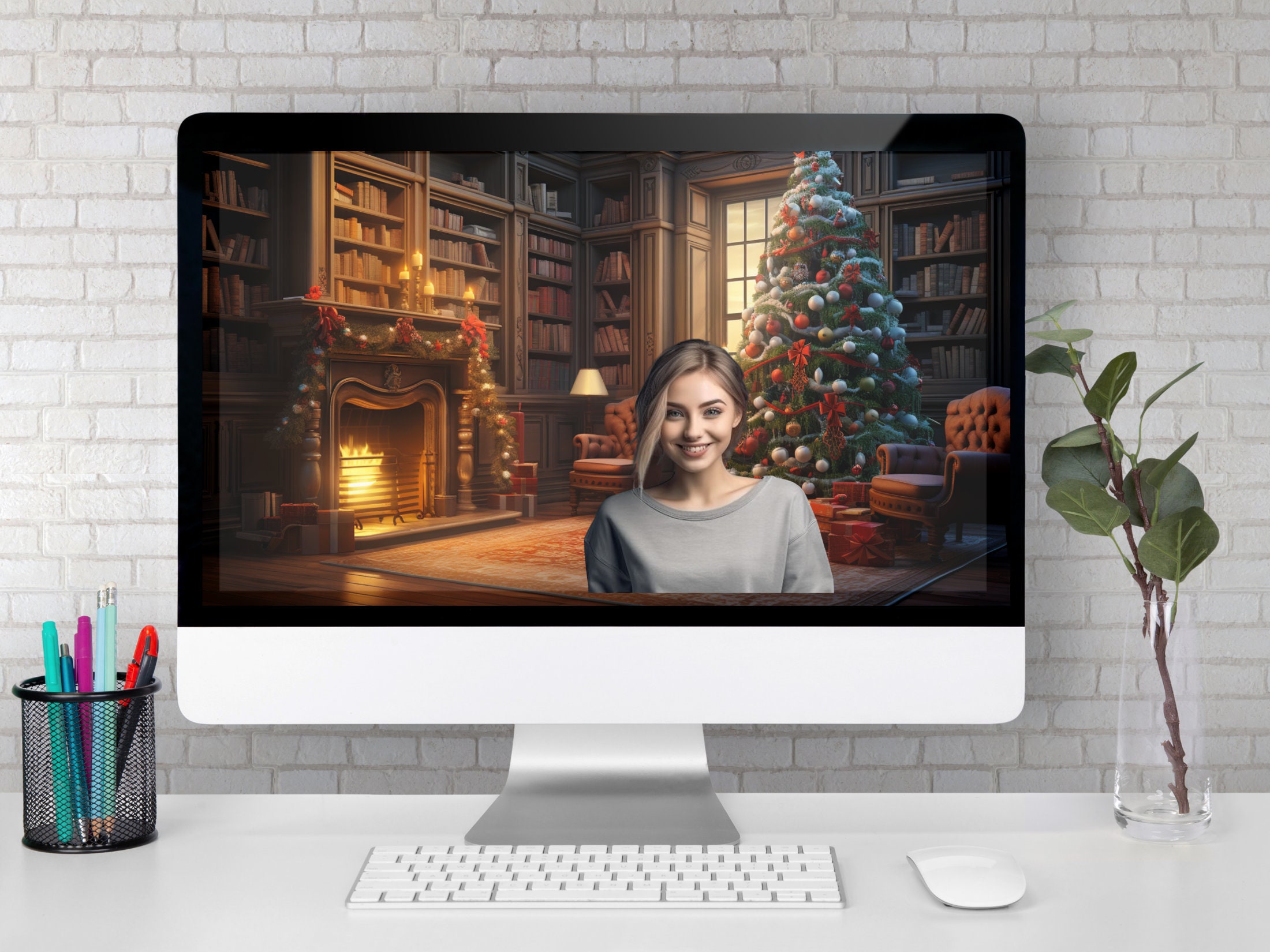 Cozy Christmas Office, Digital Wallpaper, Teams, Zoom, Twitch Banner ...