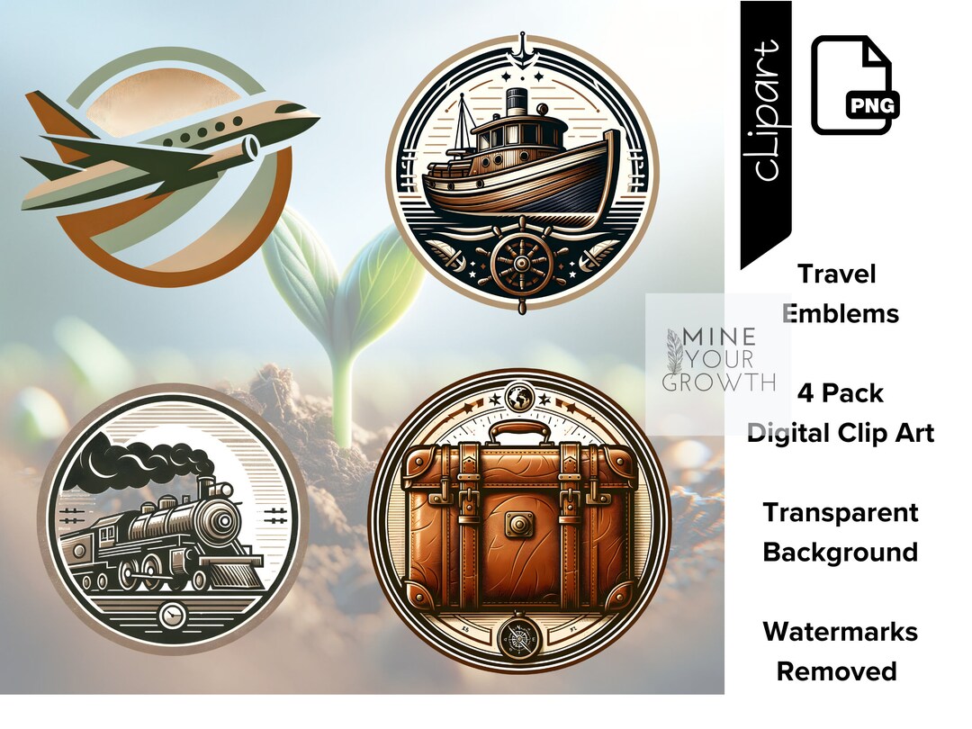 Travel Clipart, Adventure Symbols, Emblems, Logos, Suitcase, Boat ...