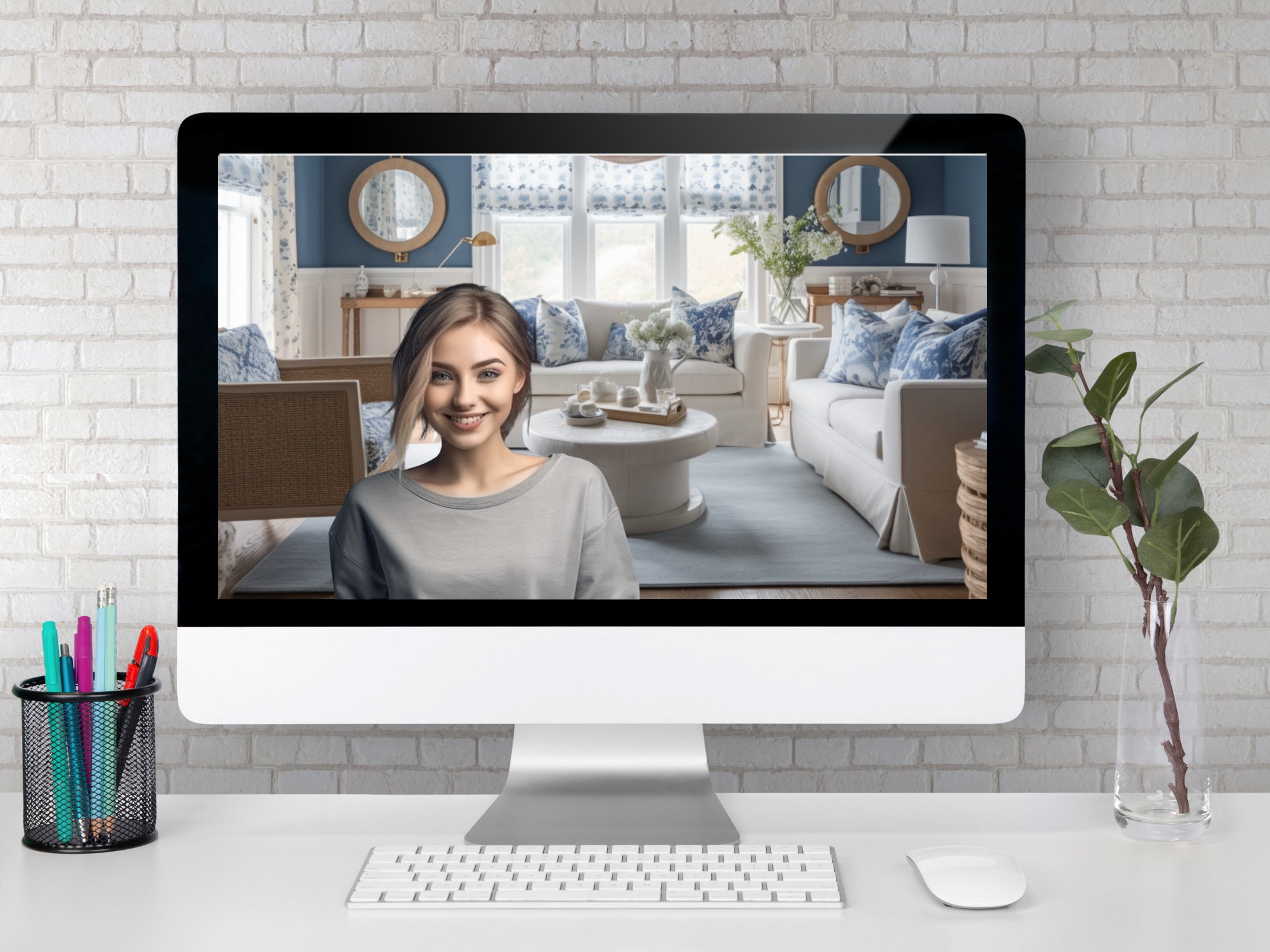 Country Cottage Virtual Meeting Backdrop, Office Background, Teams ...