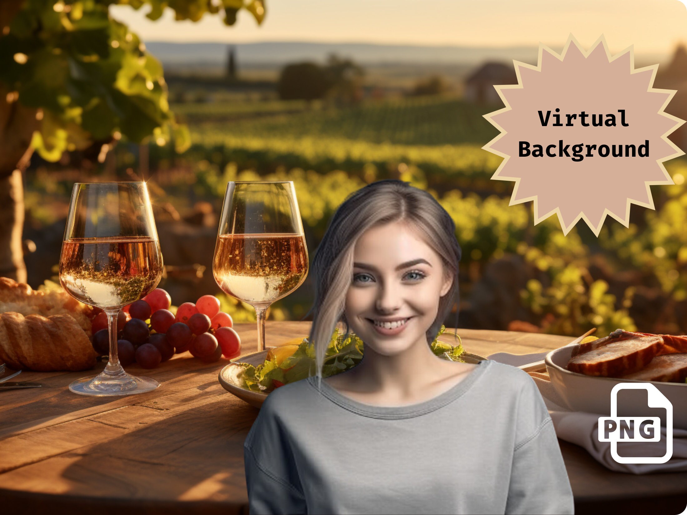 Vineyard Lunch Digital Wallpaper for Teams, Zoom, Skype, Twitch Banner ...