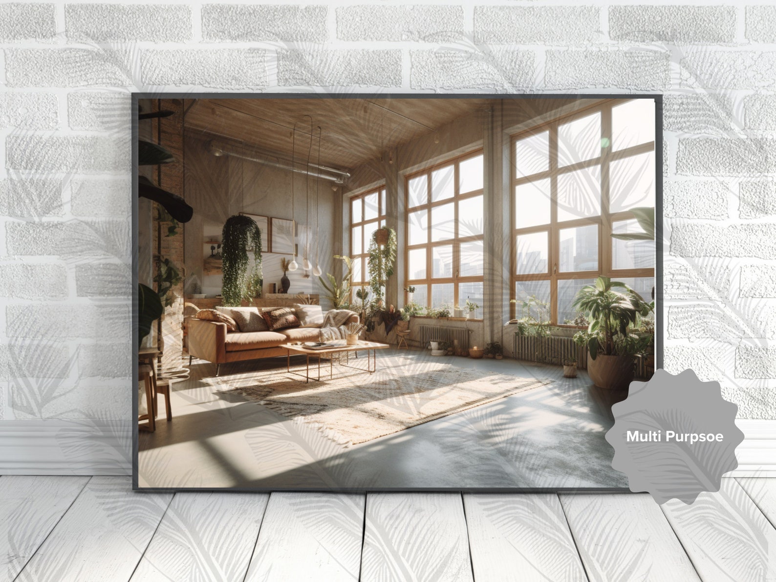 Boho Modern Loft Background Backdrop, Virtual Office Background for ...