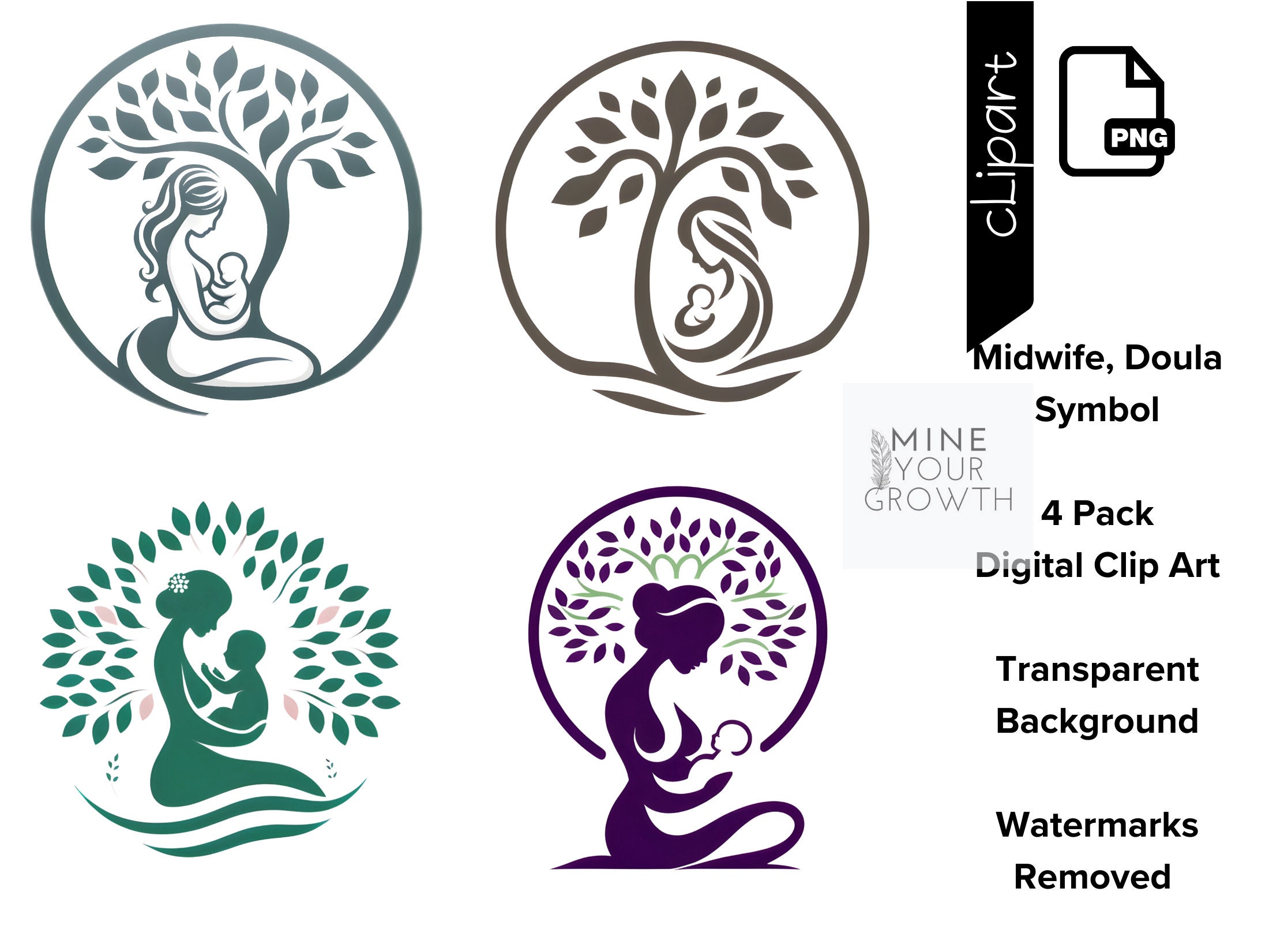 Midwife, Doula, Motherhood Symbols Emblems, Logos, Childbirth ...