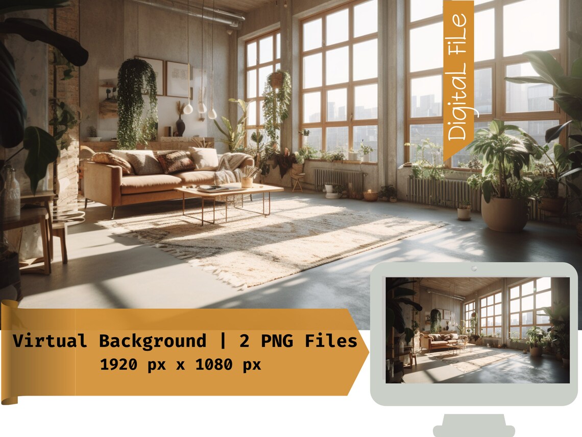 Boho Modern Loft Background Backdrop, Virtual Office Background for ...