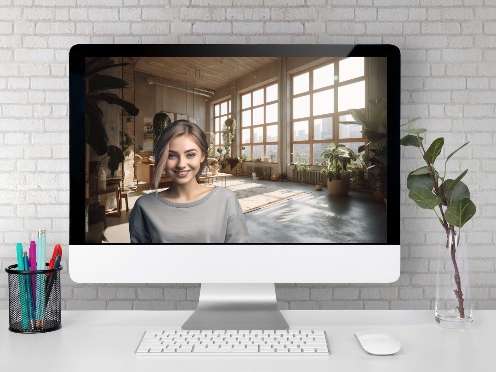 Boho Modern Loft Background Backdrop, Virtual Office Background for ...