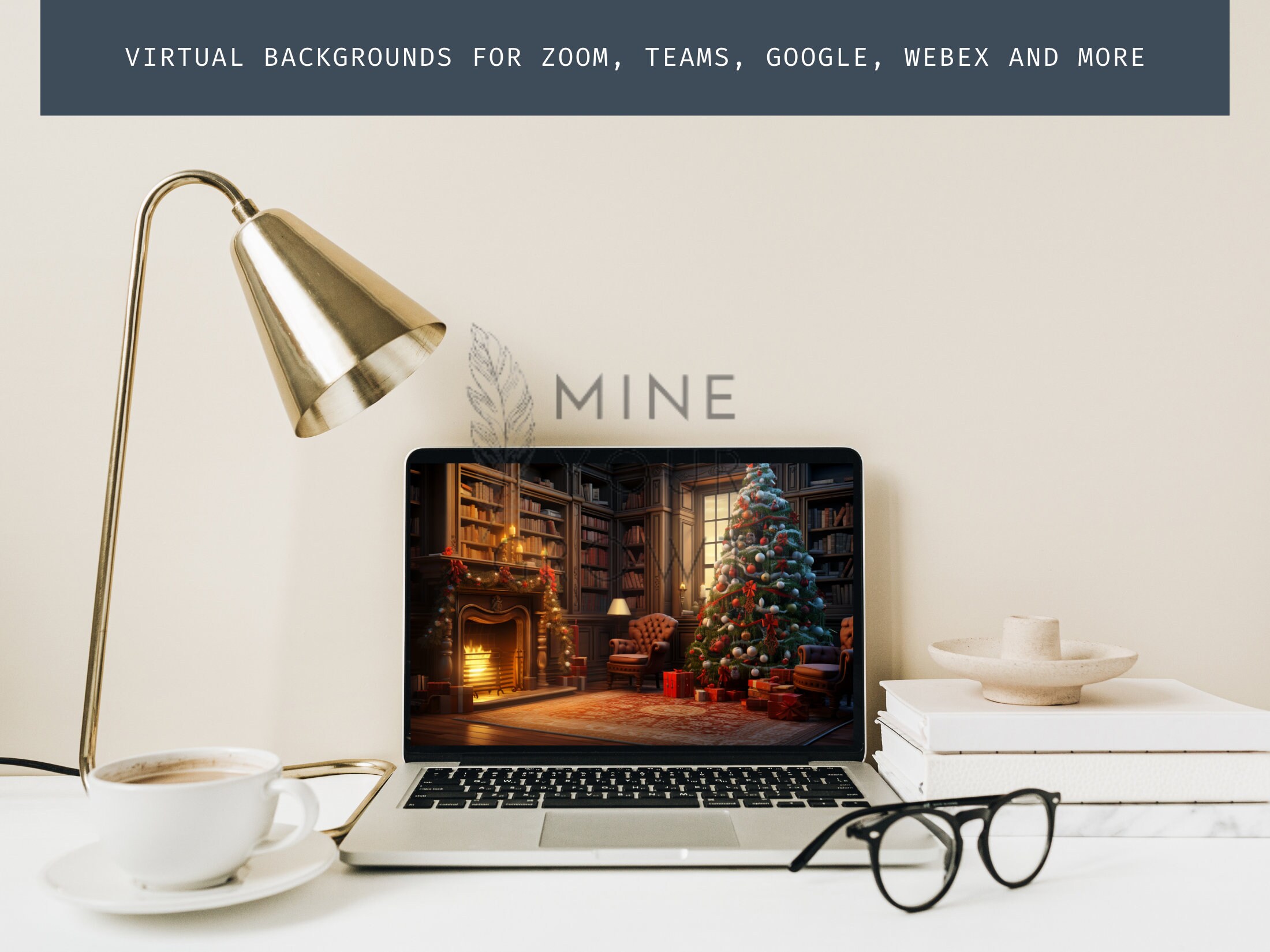Cozy Christmas Office, Digital Wallpaper, Teams, Zoom, Twitch Banner ...