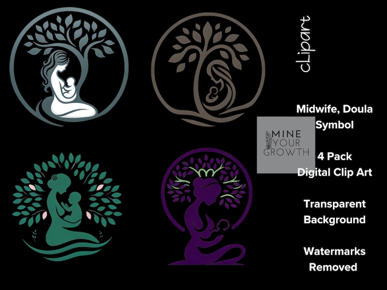 Motherhood Tree of Life Clip Art, Midwife Doula Emblems (PNG Bundle) - Etsy