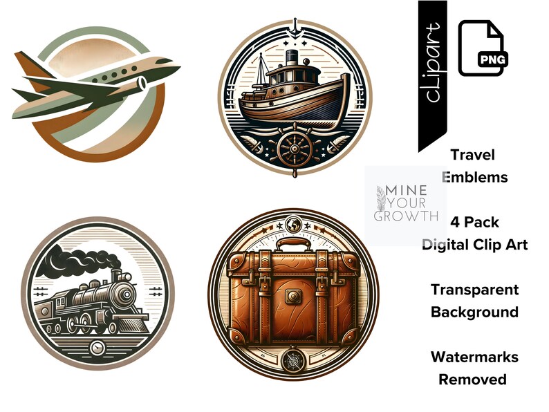 Travel Clipart, Adventure Symbols, Emblems, Logos, Suitcase, Boat ...