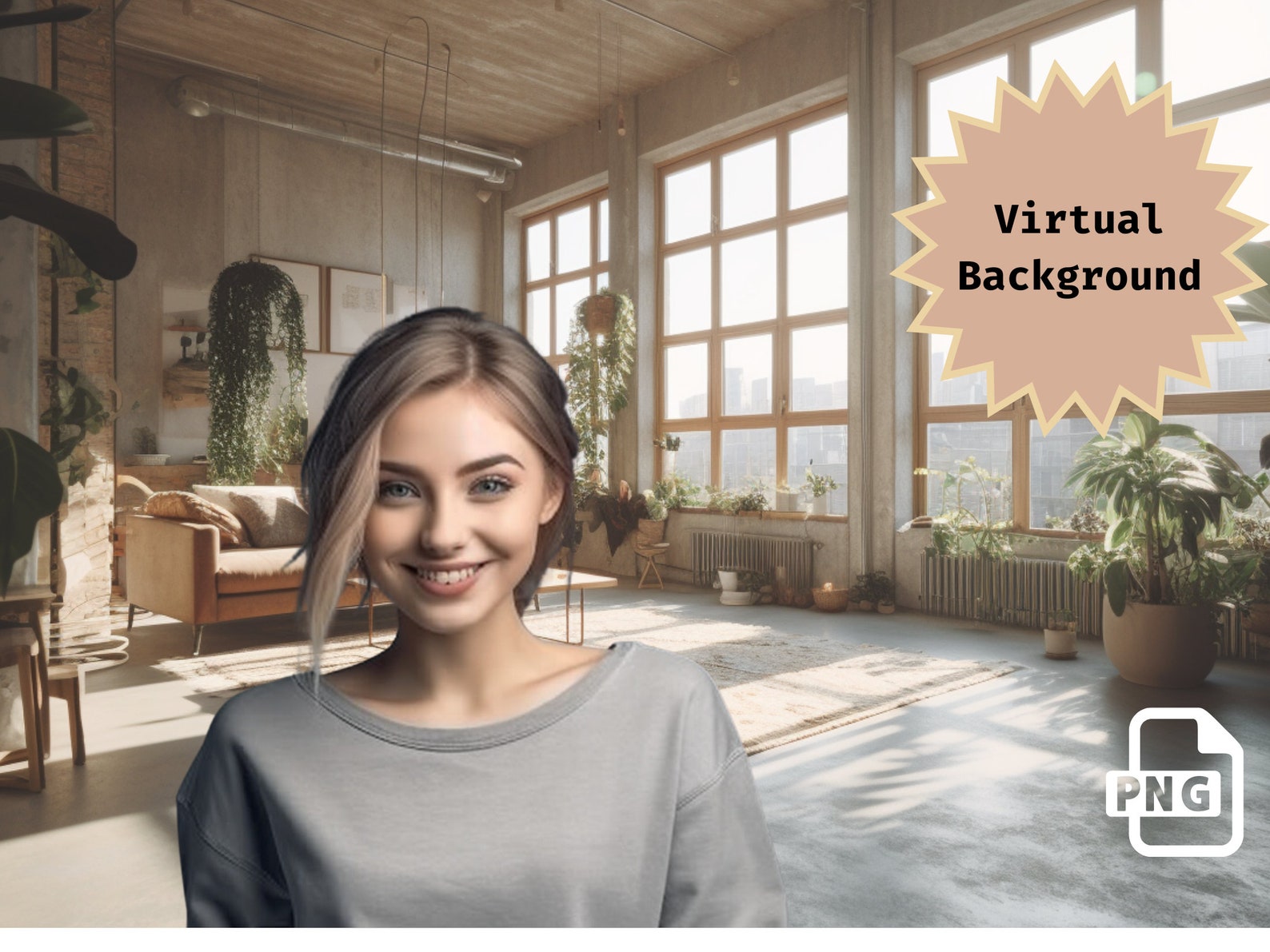 Boho Modern Loft Background Backdrop, Virtual Office Background for ...