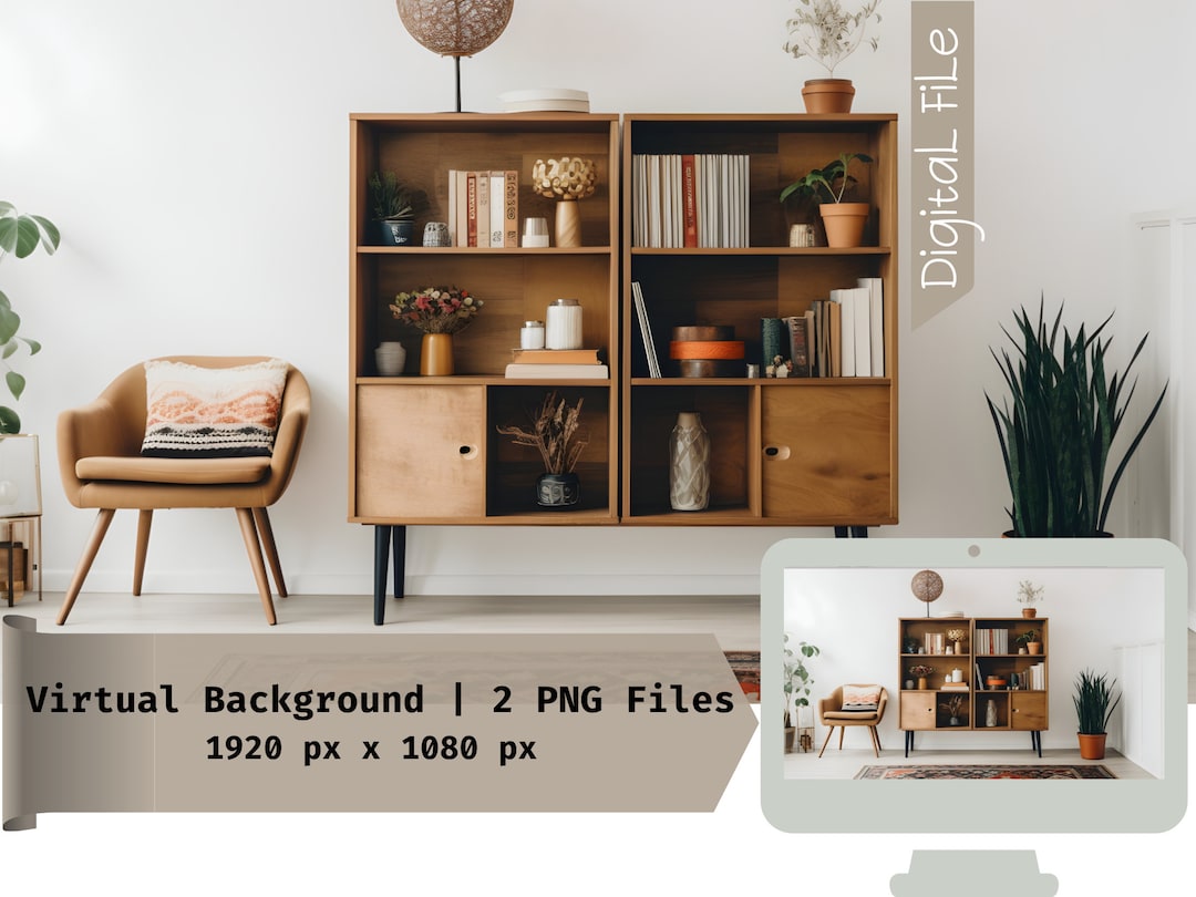 MCM Bookcase Boho Background Backdrop Office Background Microsoft Teams ...