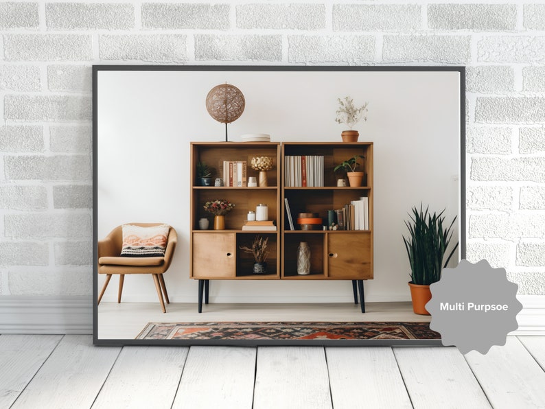 MCM Bookcase Boho Backdrop, Virtual Office Background for Teams, Zoom ...