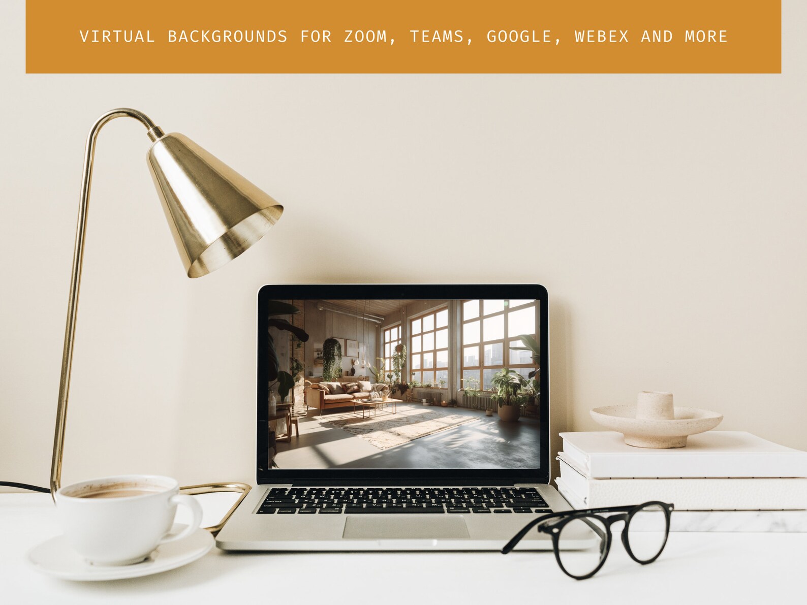 Boho Modern Loft Background Backdrop, Virtual Office Background for ...