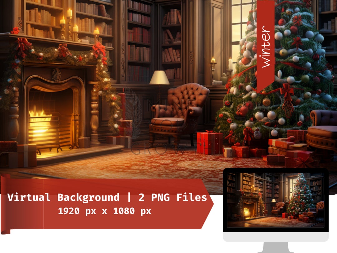 Cozy Christmas Office, Digital Wallpaper, Teams, Zoom, Twitch Banner ...