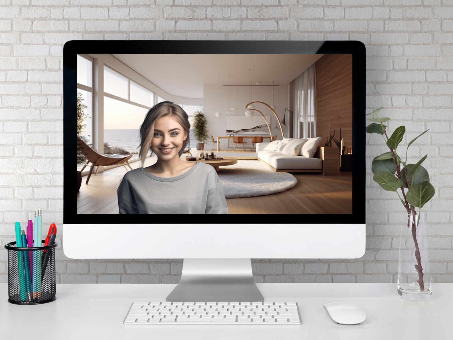 Minimalistic Ocean View Living Room Background Twitch Banner Office ...