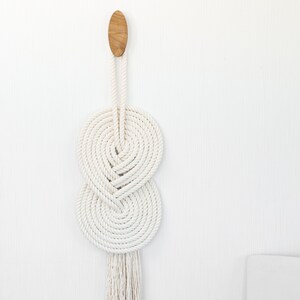 Large Rope Knot Art W/ Walnut Knob Boho Fiber Art Wall Hanging Modern ...