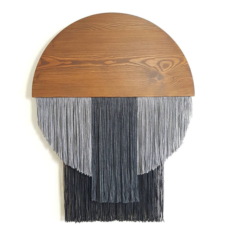 Large Round Fringe Wall Decor Half Round Yarn Art Wood - Etsy