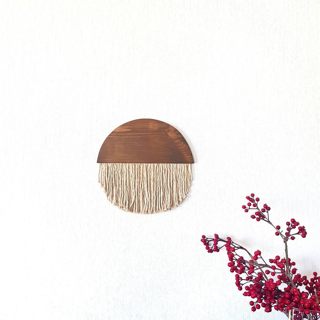 Round Fiber Art Wall Hanging: Beige Cotton Macrame, Wood Decor - Etsy