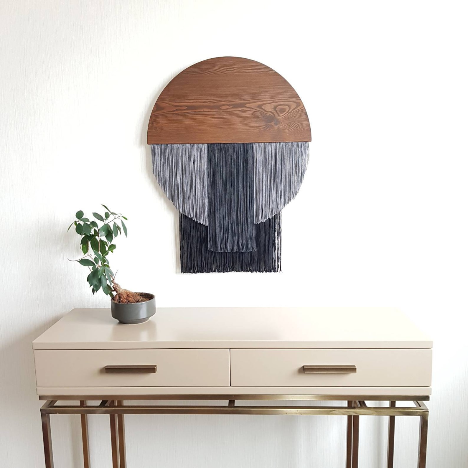 Large Round Fringe Wall Decor Half Round Yarn Art Wood - Etsy