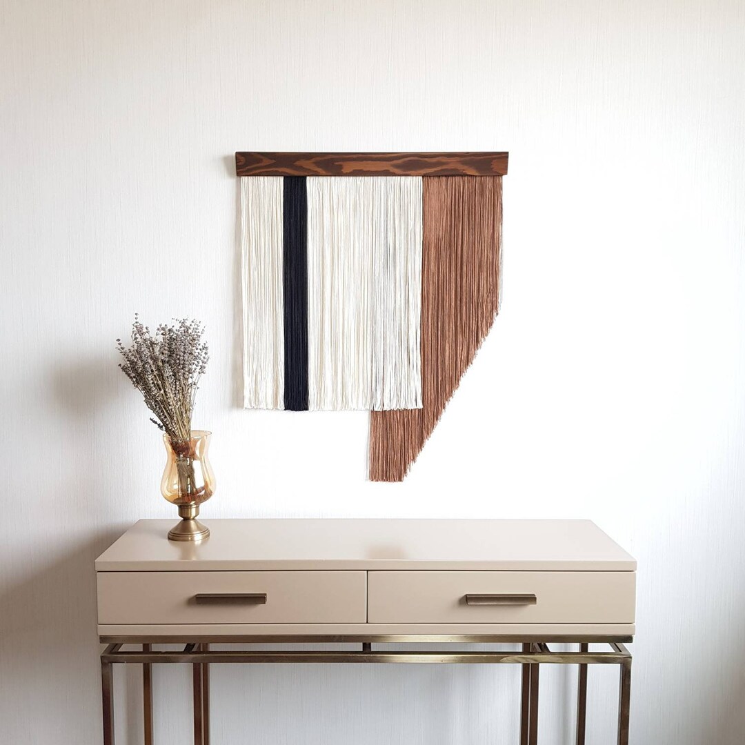 Large Fiber Wall Art | Modern Macrame Wall Hanging | Wood and Yarn Wall ...