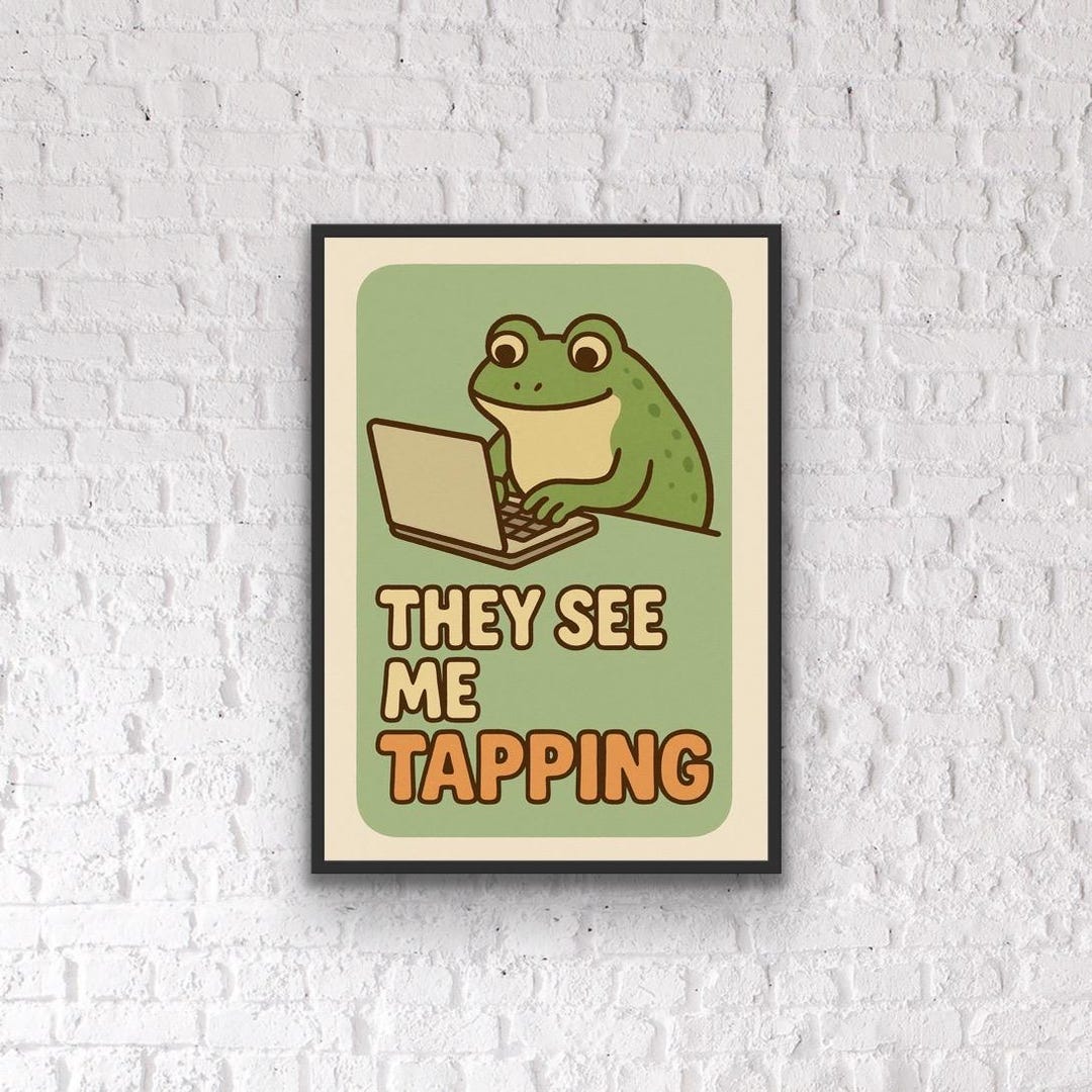 Funny Frog Typing Art Print | Retro Office Decor - Etsy