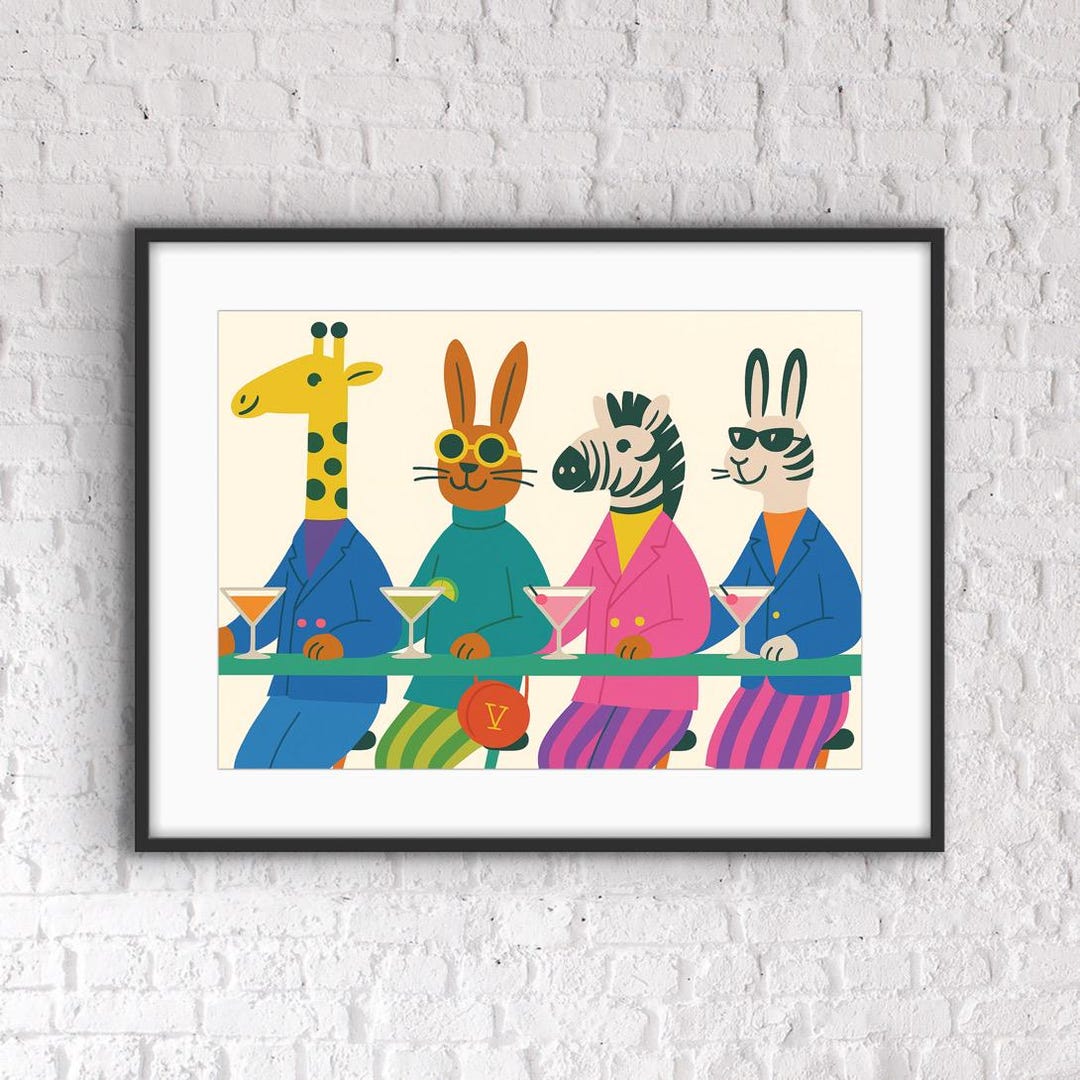Funny Animal Bar Print, Retro Party Animals Wall Art - Etsy