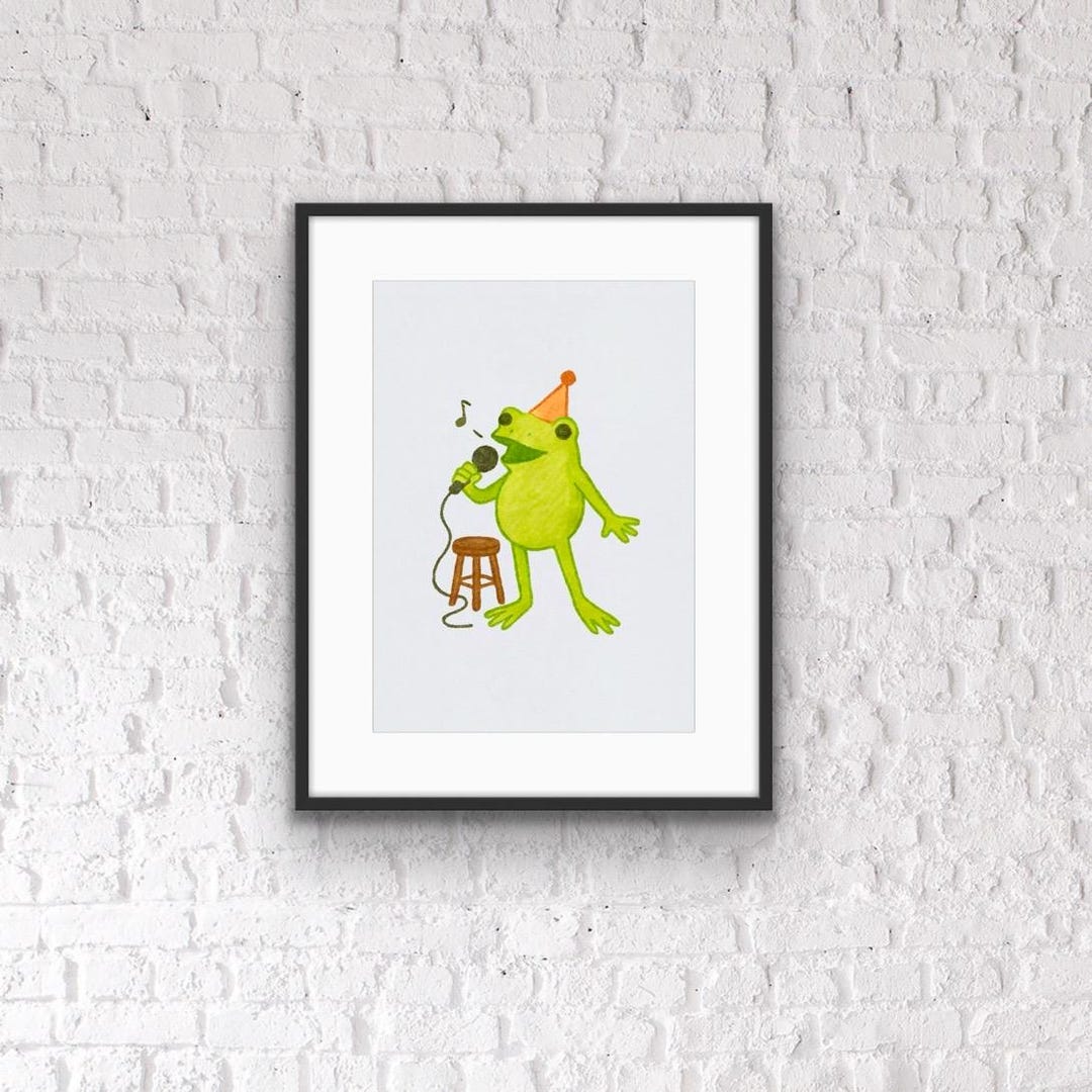 Funny Karaoke Frog Print: Quirky Animal Art for Music Room - Etsy