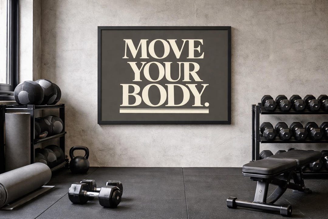 Move Your Body Wall Art Print, Modern Gym Motivation Poster, Neutral ...