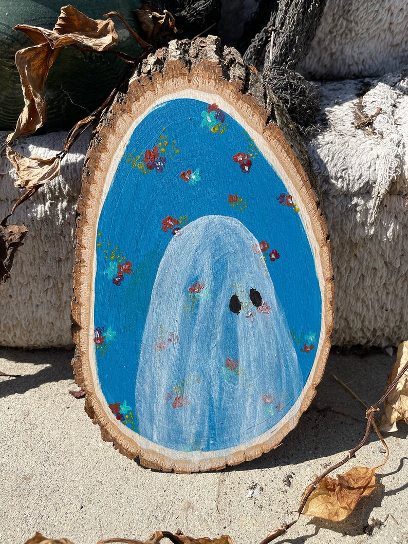 Ghost Painting Halloween Spooky Cute Wood Slice Painting - Etsy