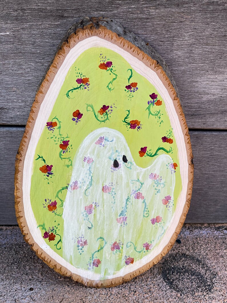 Ghost Painting Halloween Spooky Cute Wood Slice Painting - Etsy