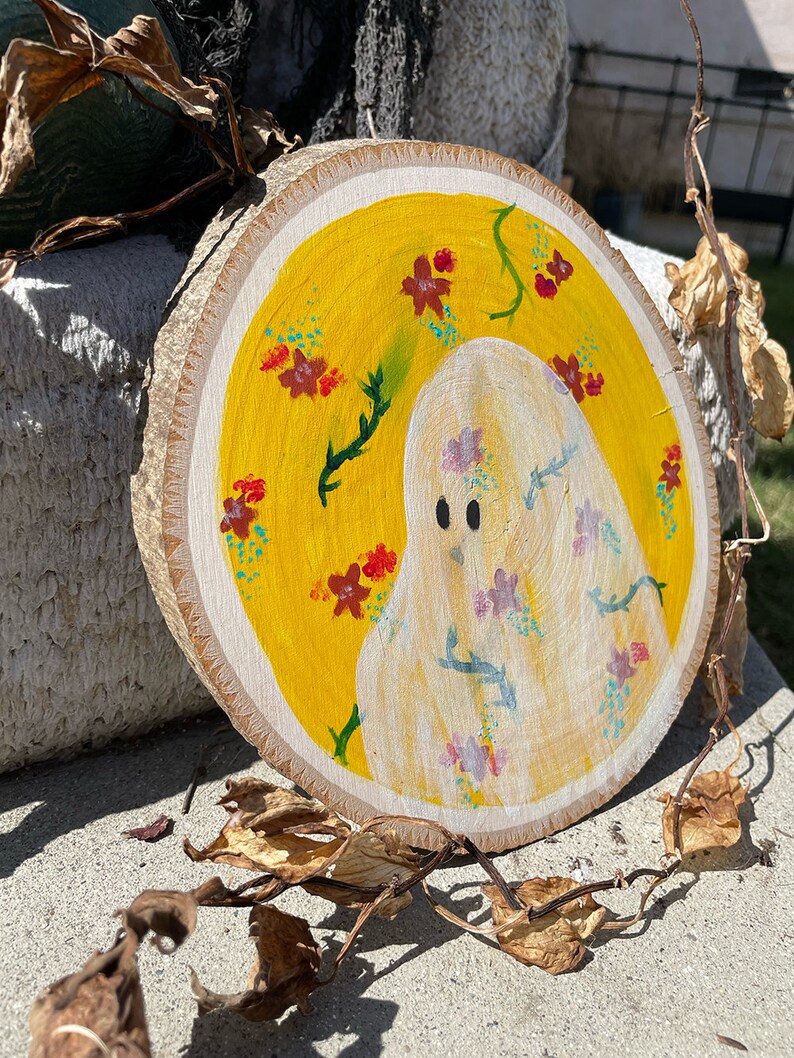 Ghost Painting Halloween Spooky Cute Wood Slice Painting - Etsy