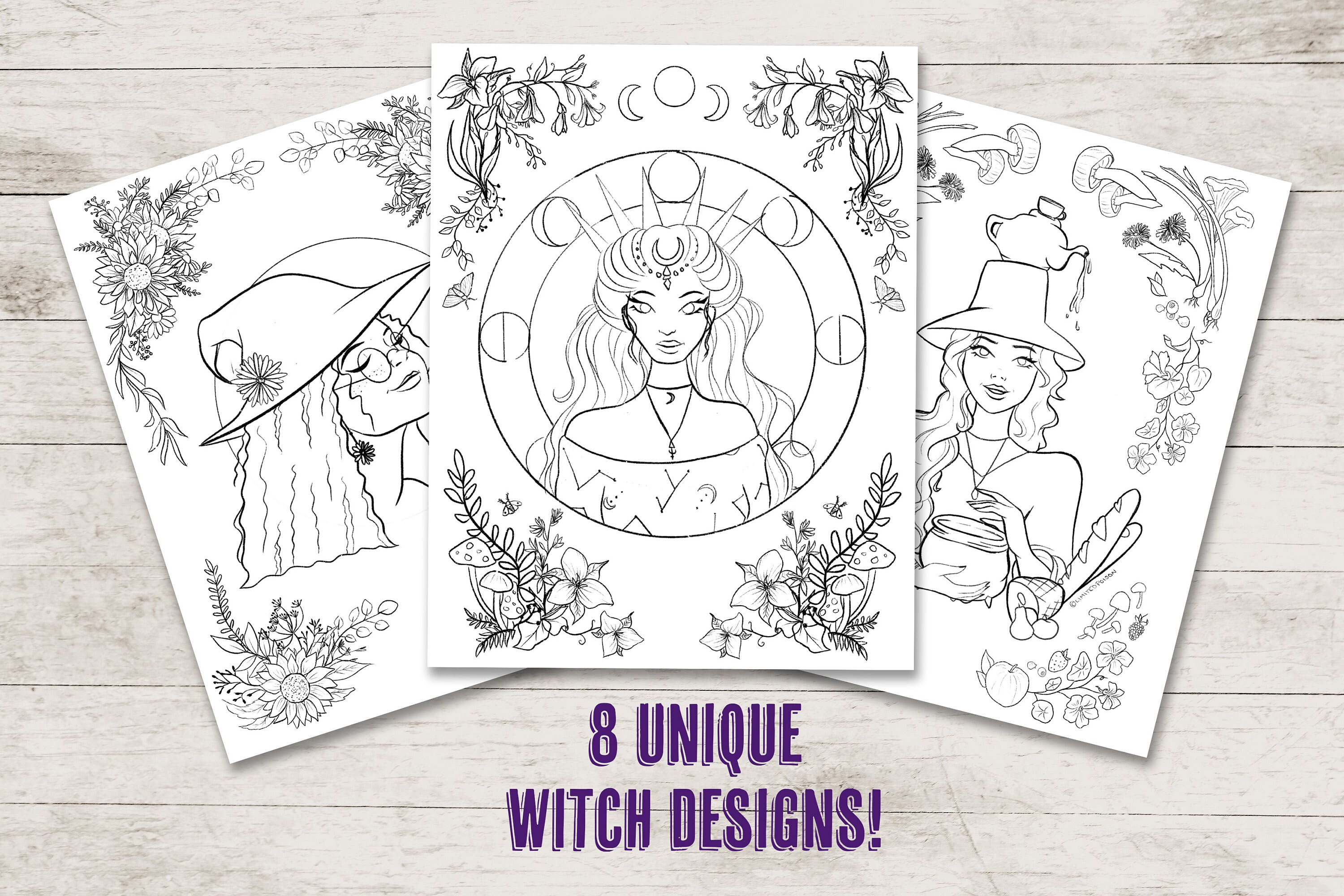 Printable PDF Witchy Coloring Book - Witch Prints - Hand Drawn - Etsy