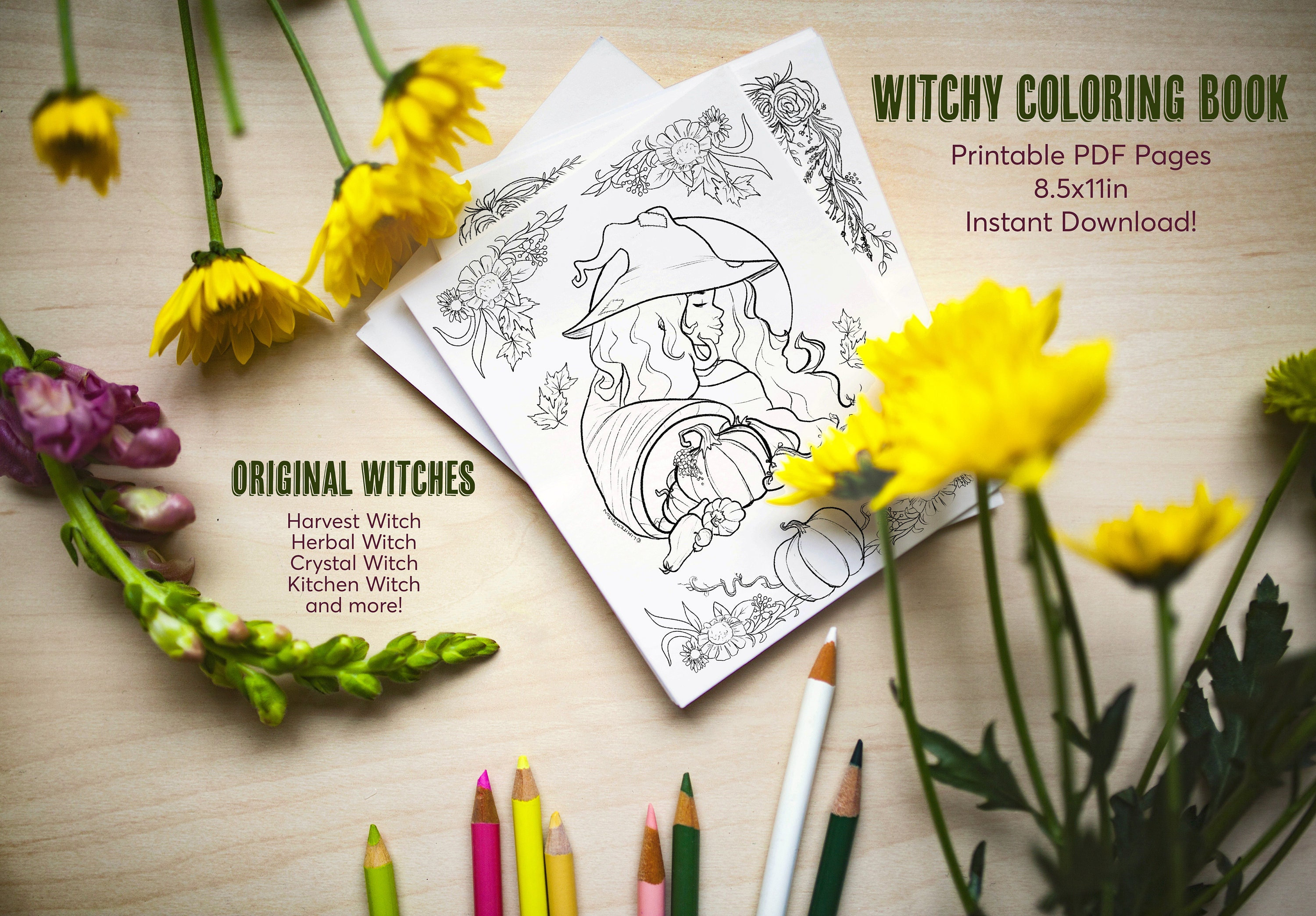 Printable PDF Witchy Coloring Book Witch Prints Hand Drawn - Etsy