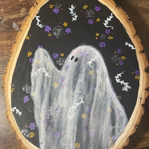 Ghost Painting - Halloween - Spooky Cute - Wood Slice Painting - Wall ...