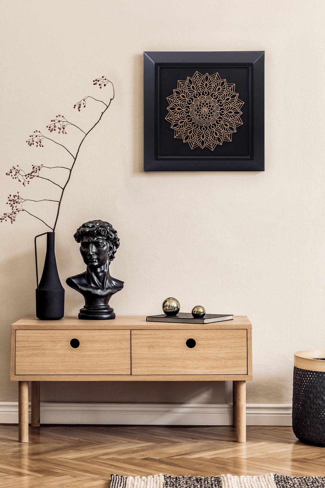 Mandala Themed Wooden Painting, Wall Decoration Handmade Frame Gift ...