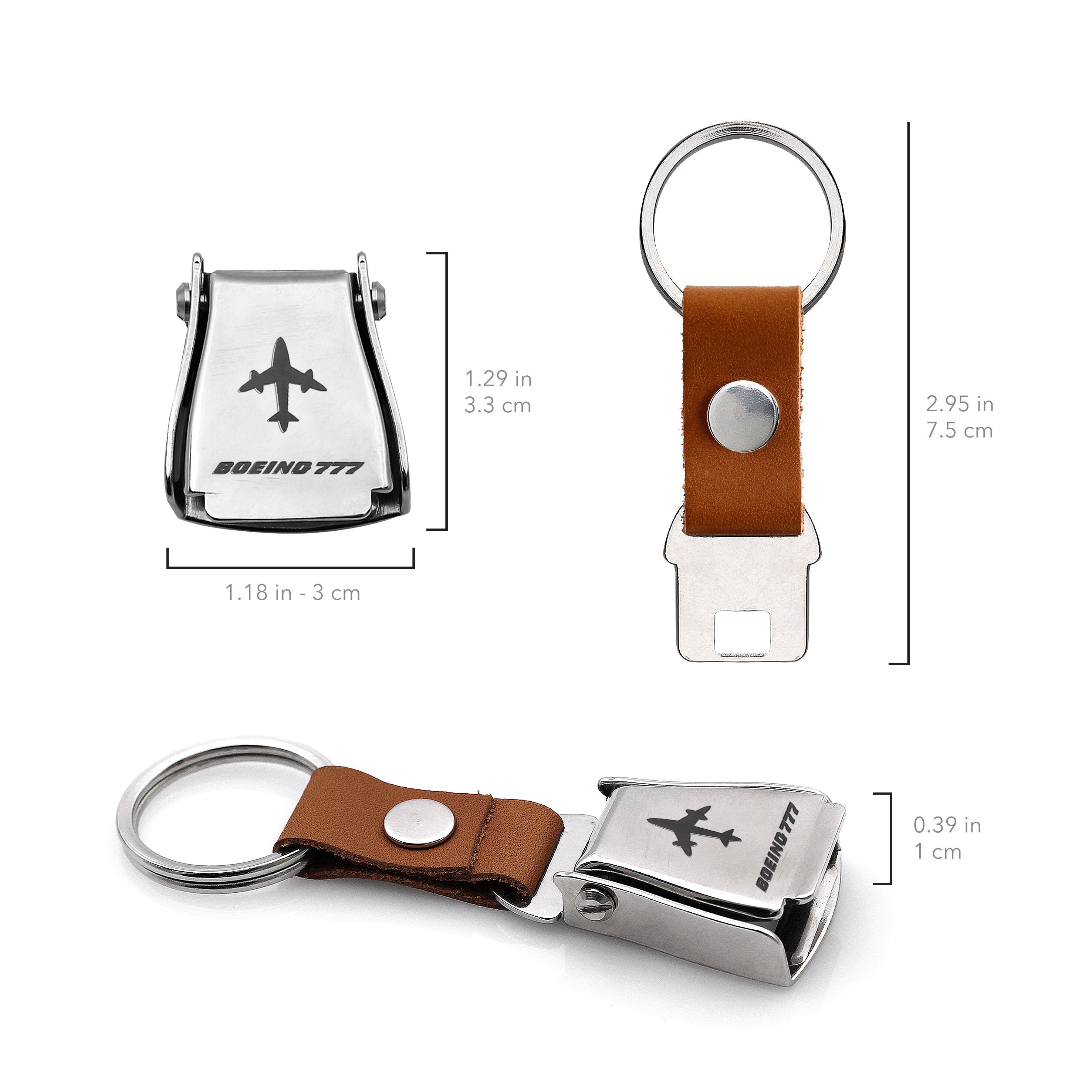 Zekupp Boeing 777 Aircraft Safety Belt Keychain Silver Color, Calf Skin ...