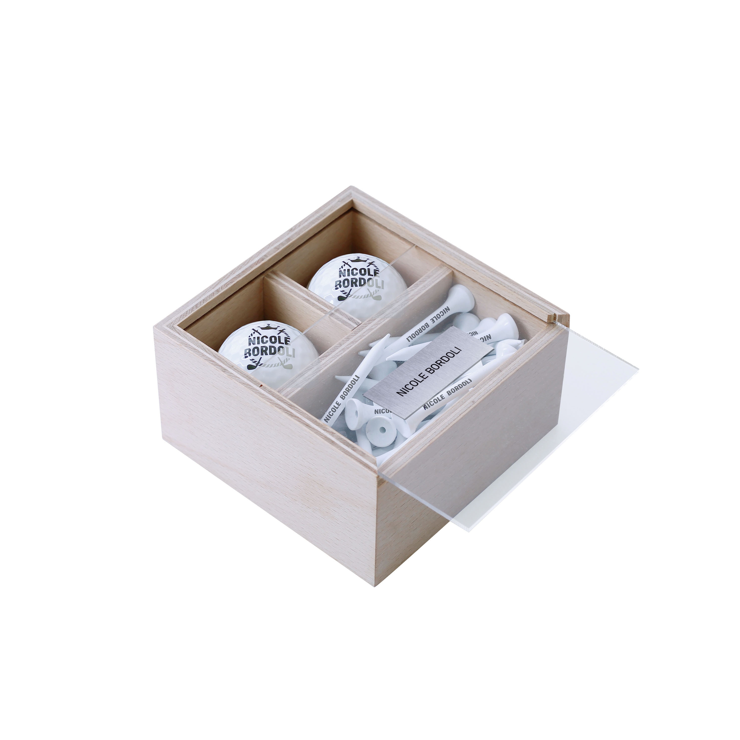 Wooden Box Golf Set Wit 2 Professional Golf Balls and 50 Name Printed ...