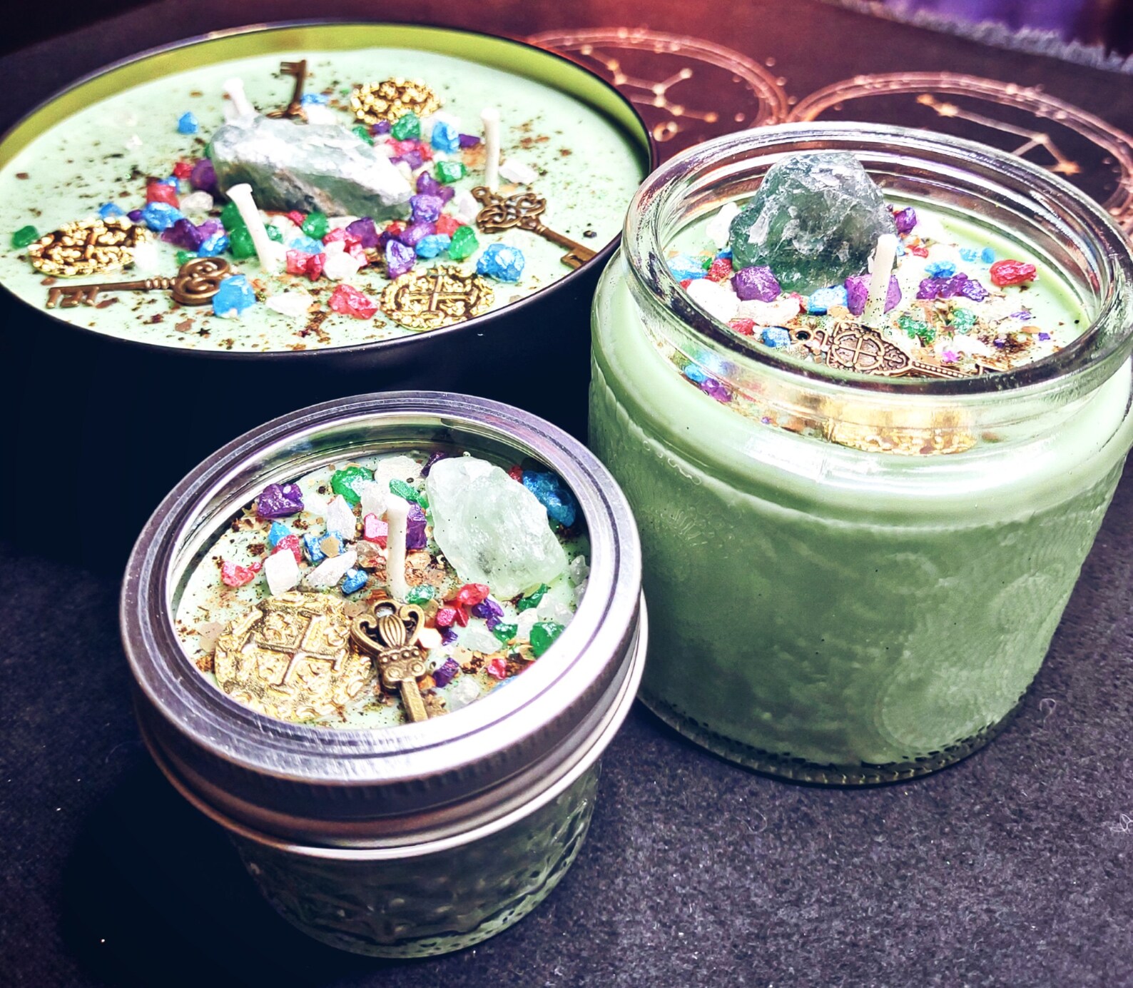 Treasure Soy Candle: Gold Coins, Green Aventurine, Gift - Etsy